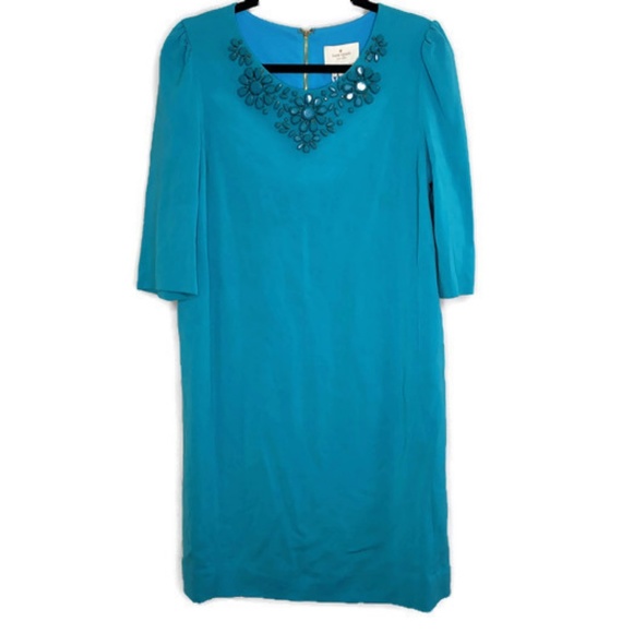 kate spade | Dresses | Kate Spade Turquoise Jewel Neck Shift Dress 2 ...